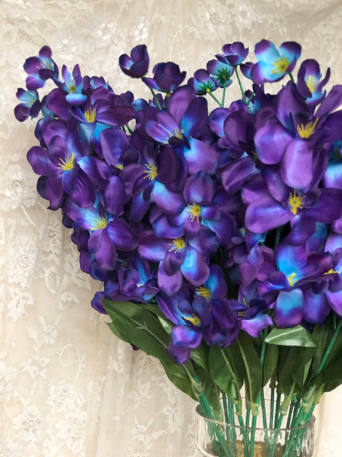 27.1inch Galaxy Orchids Turquoise Blue Silk Flowers Royal Blue | Etsy