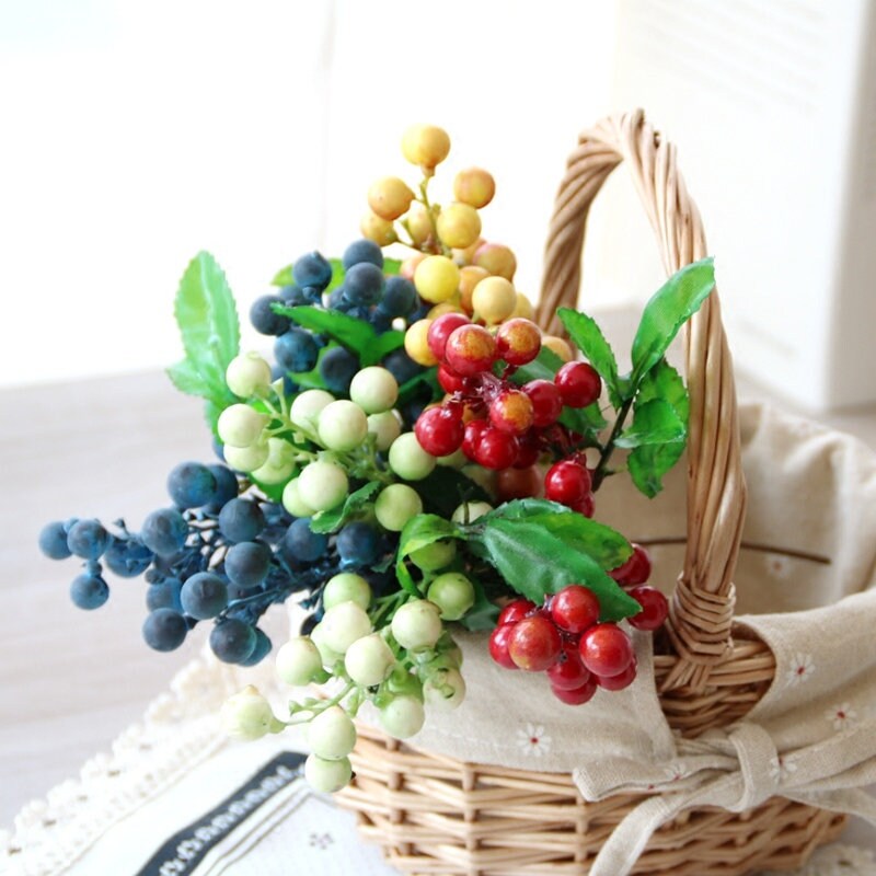 Artificial Blue Berry Stems Pack of 5 Fake Blueberries Green | Etsy