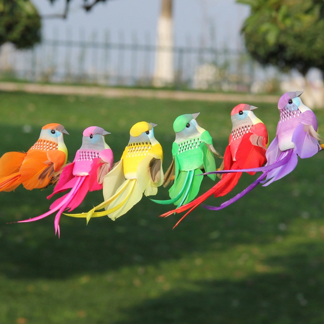 6 Artificial Birds Fake Feathered Foam Birds Flower Cake Topper Birds ...