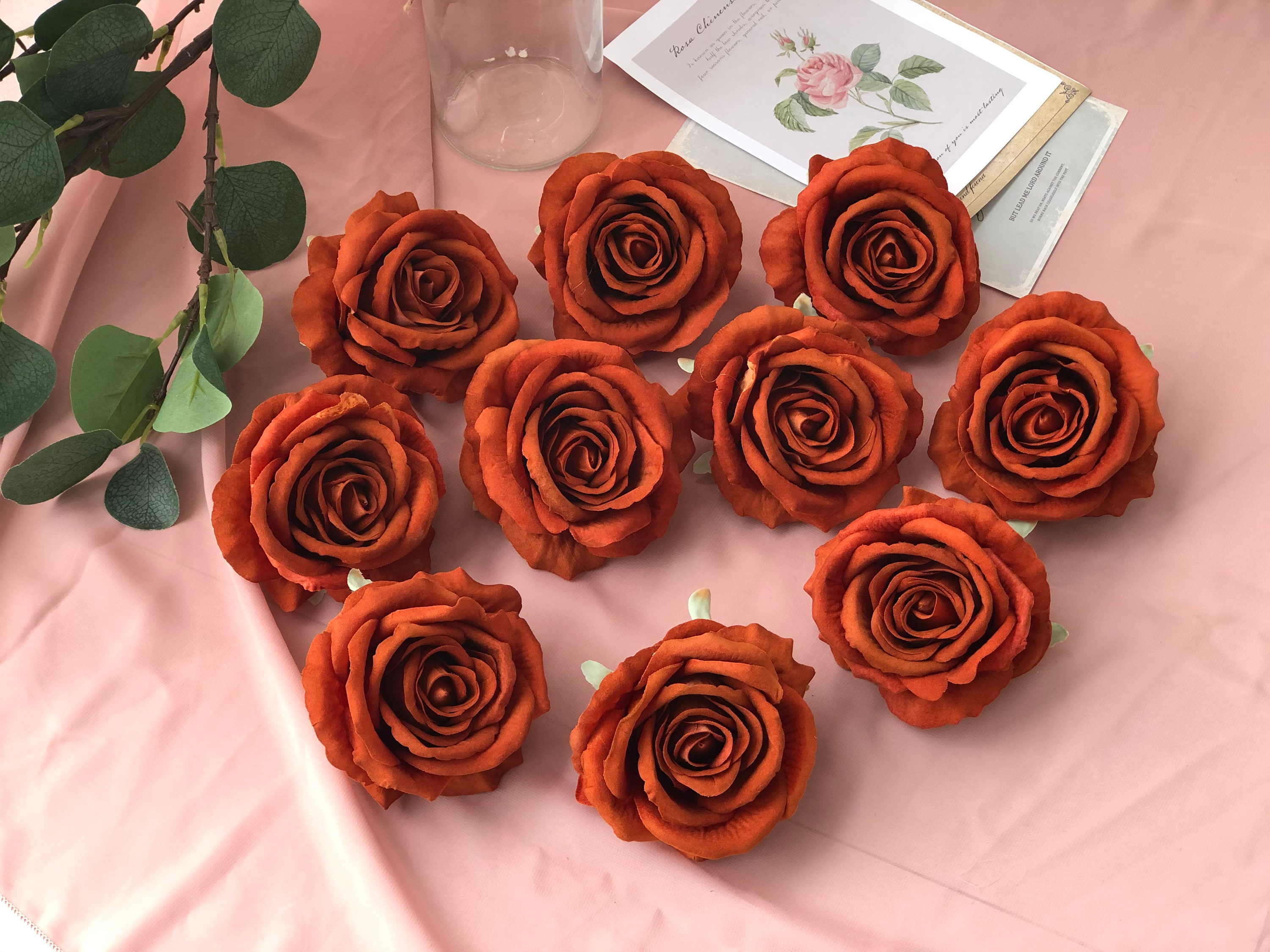 10pcs Rust Orange Flowers Head, Rust Wedding Flowers, Artificial Rose ...