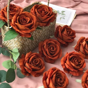 10pcs Rust Orange Flowers Head, Rust Wedding Flowers, Artificial Rose ...
