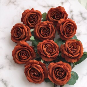 10pcs Rust Orange Realistic Fake Roses for DIY Wedding Bouquets ...