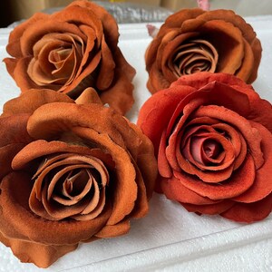 10pcs Terracota Rose Head, Velvet Burnt Orange Flowers Head, Fall ...