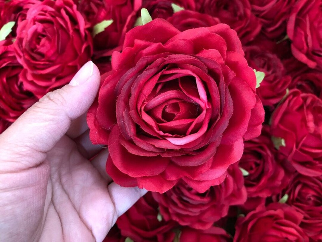 Artificial Silk Red Rose Head Wedding Flowers Red Color Faux Rose Heads ...