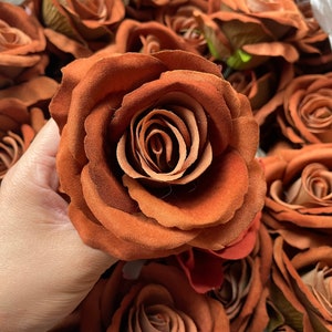 10pcs Terracota Rose Head, Velvet Burnt Orange Flowers Head, Fall ...