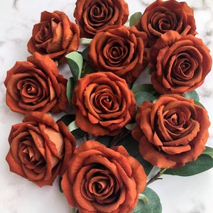 10pcs Rust Orange Realistic Fake Roses for DIY Wedding Bouquets ...