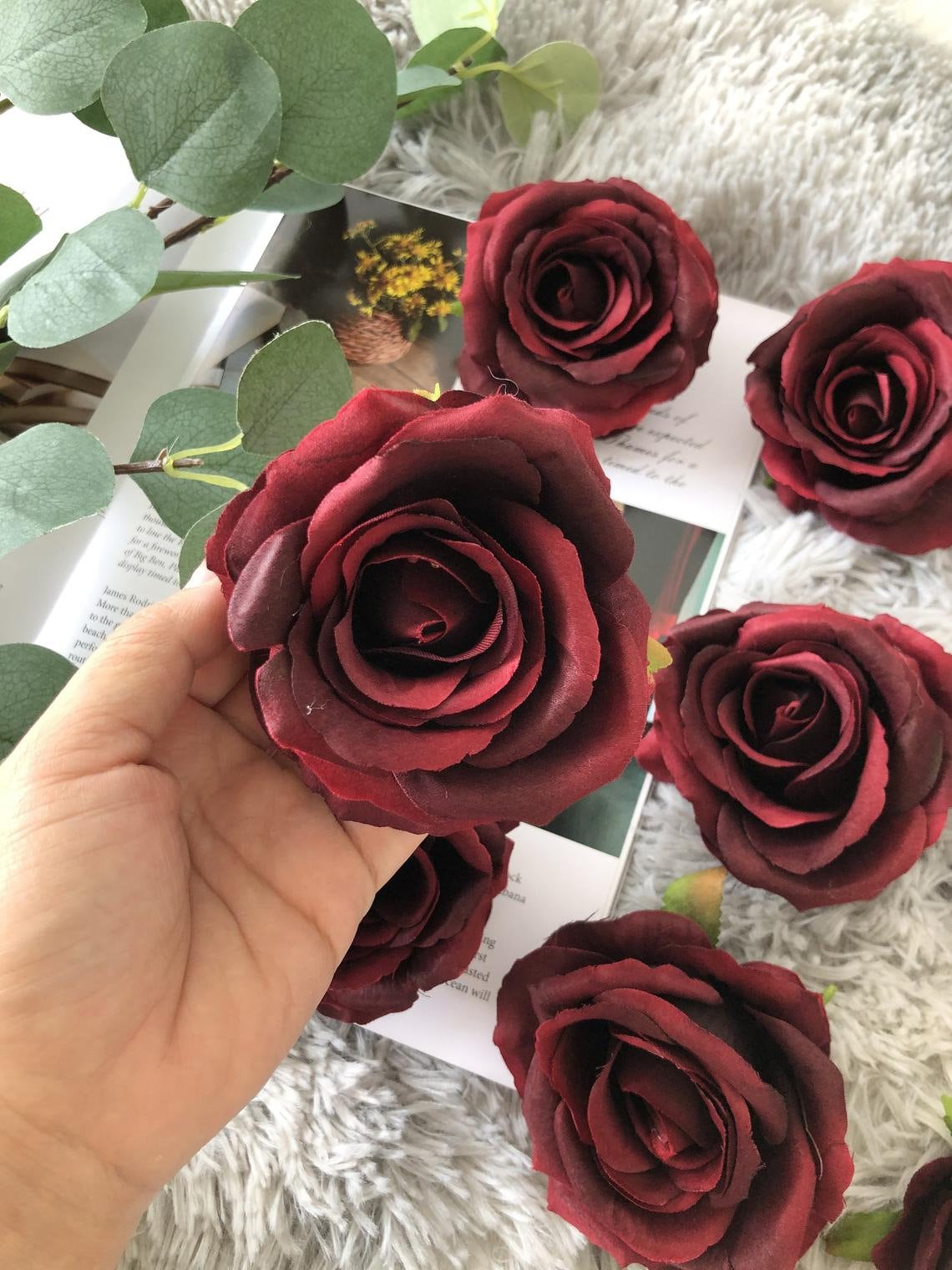 10-100pcs Burgundy Artificial Velvet Rose Flowersroses Head | Etsy