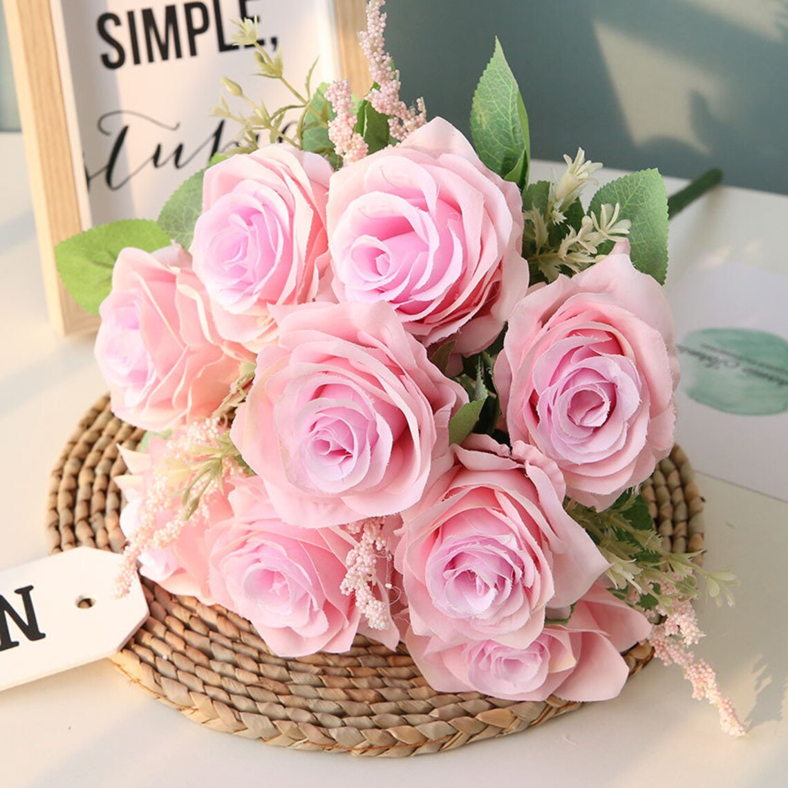 Artificial Roses Flowers 9 Heads Arrangement Silk Bouquet Glorious ...