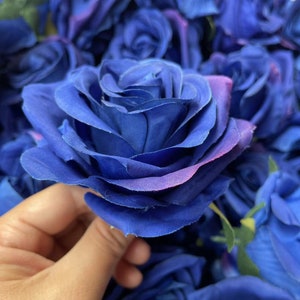 10pcs Royal Blue Silk Roses Head, Artificial Yellow Flowers Head ,royal ...