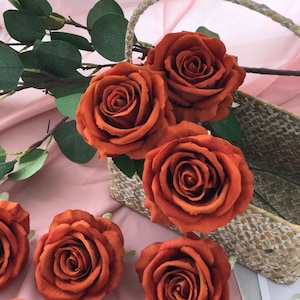 10pcs Rust Orange Flowers Head, Rust Wedding Flowers, Artificial Rose ...