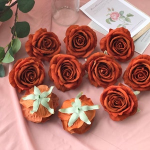10pcs Rust Orange Flowers Head, Rust Wedding Flowers, Artificial Rose ...