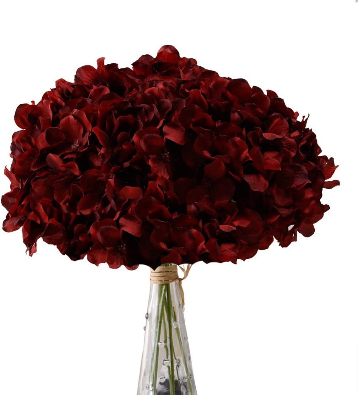 Hydrangea Silk Flowers Burgundy Heads Pack of 10 Big Hydrangea - Etsy