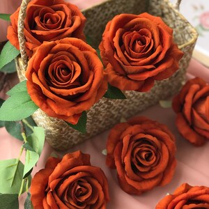 10pcs Rust Orange Flowers Head, Rust Wedding Flowers, Artificial Rose ...