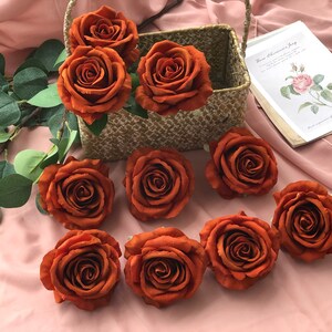 10pcs Rust Orange Flowers Head, Rust Wedding Flowers, Artificial Rose ...