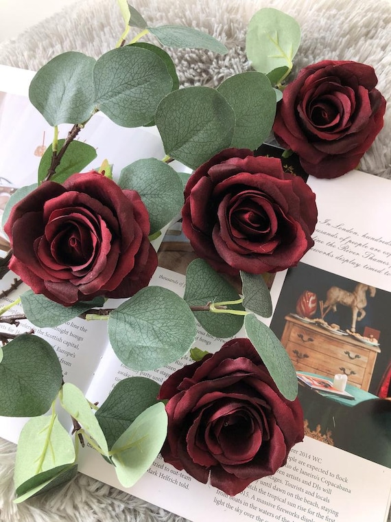 10-100pcs Burgundy Artificial Velvet Rose Flowersroses Head | Etsy