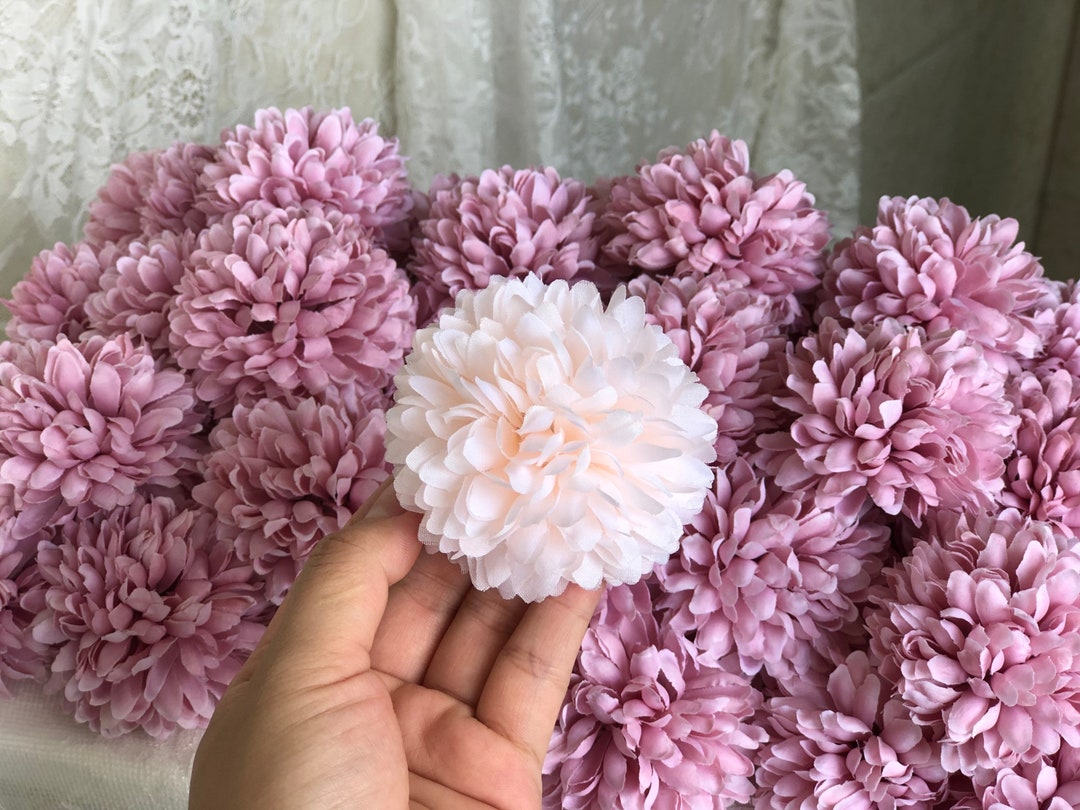 Light Pink & Blush Artificial Flowers Chrysanthemum Ball Flowers Head ...