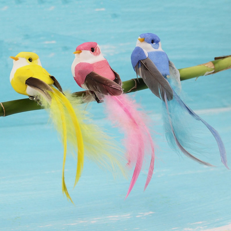 6pcs Artificial Pastel Craft Birds Fake Birds with Clip On | Etsy