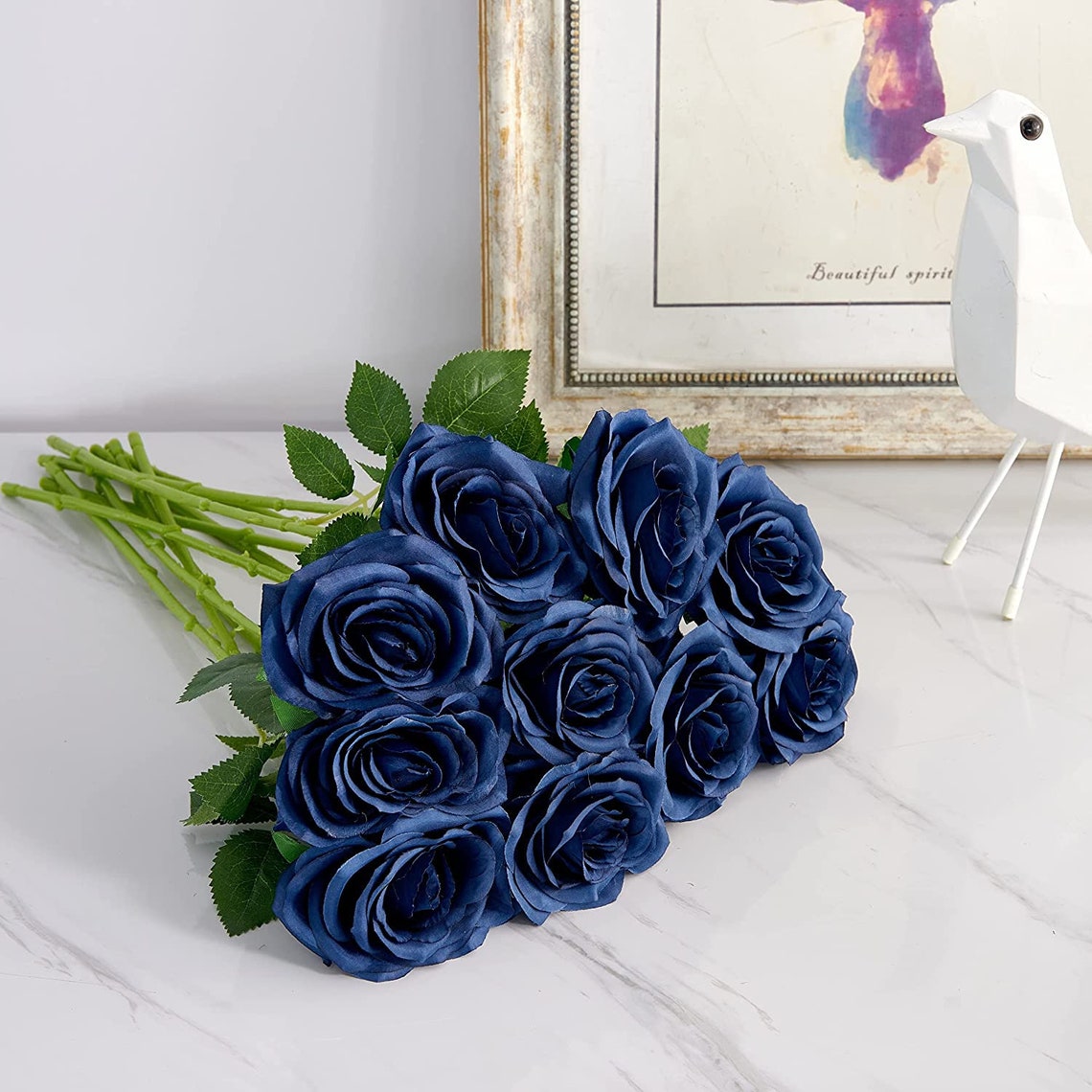 10pcs Artificial Navy Blue Rose Head With Long Stems navy - Etsy