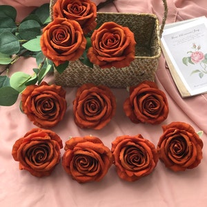 10pcs Rust Orange Flowers Head, Rust Wedding Flowers, Artificial Rose ...