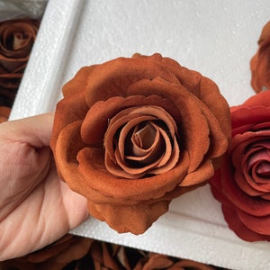 10pcs Terracota Rose Head, Velvet Burnt Orange Flowers Head, Fall ...