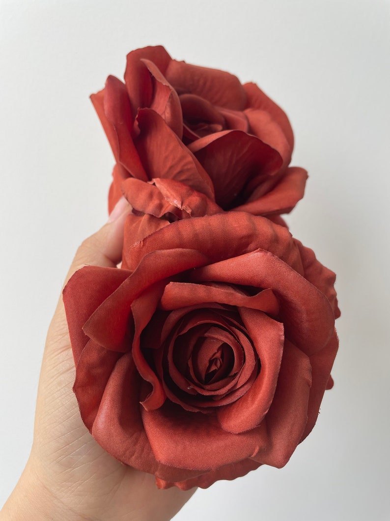 Silk Rust Orange Rose Flowers Head Burnt Orange Wedding | Etsy