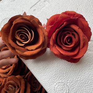 10pcs Terracota Rose Head, Velvet Burnt Orange Flowers Head, Fall ...