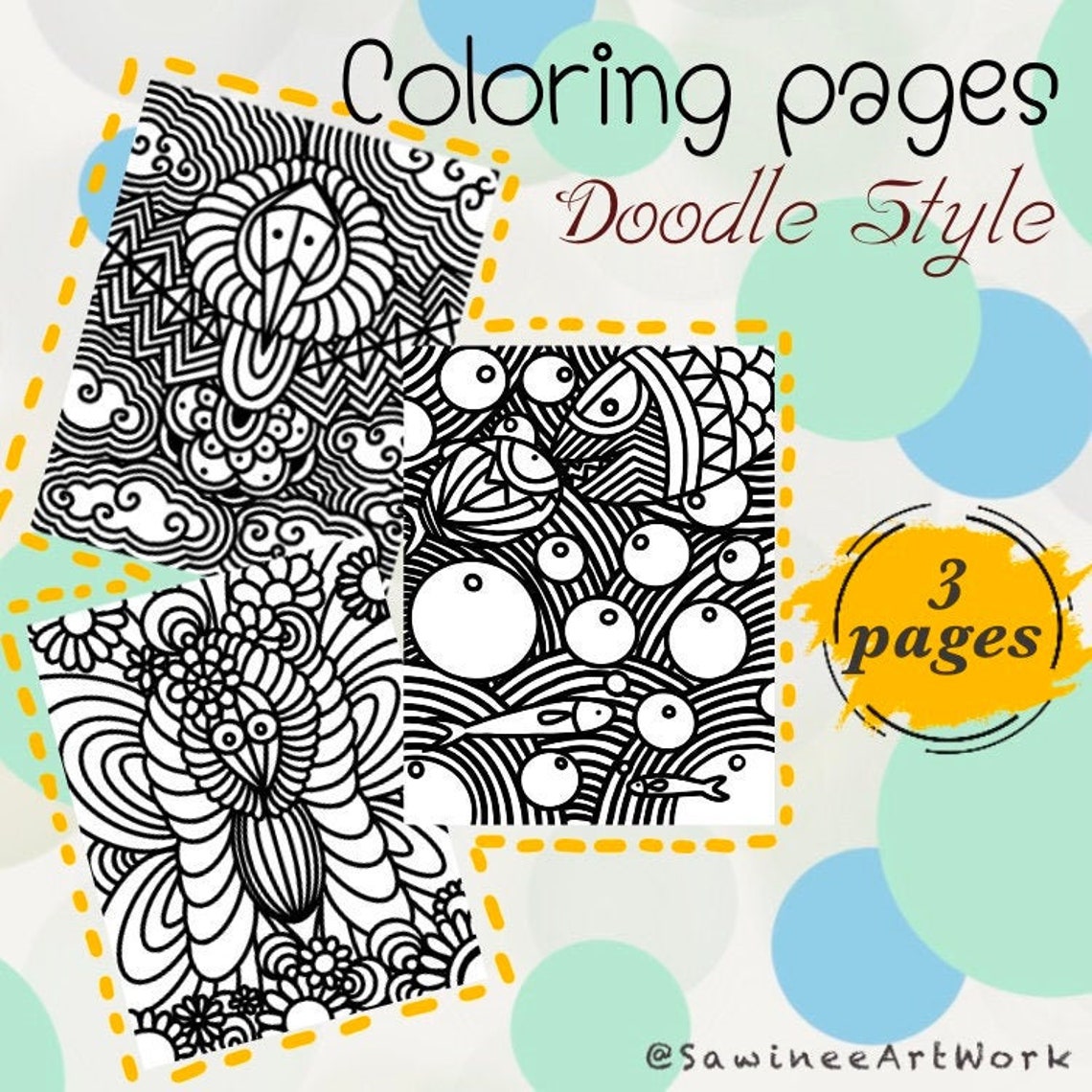 Animal Doodle Coloring Page Printable Doodle Coloring Page | Etsy