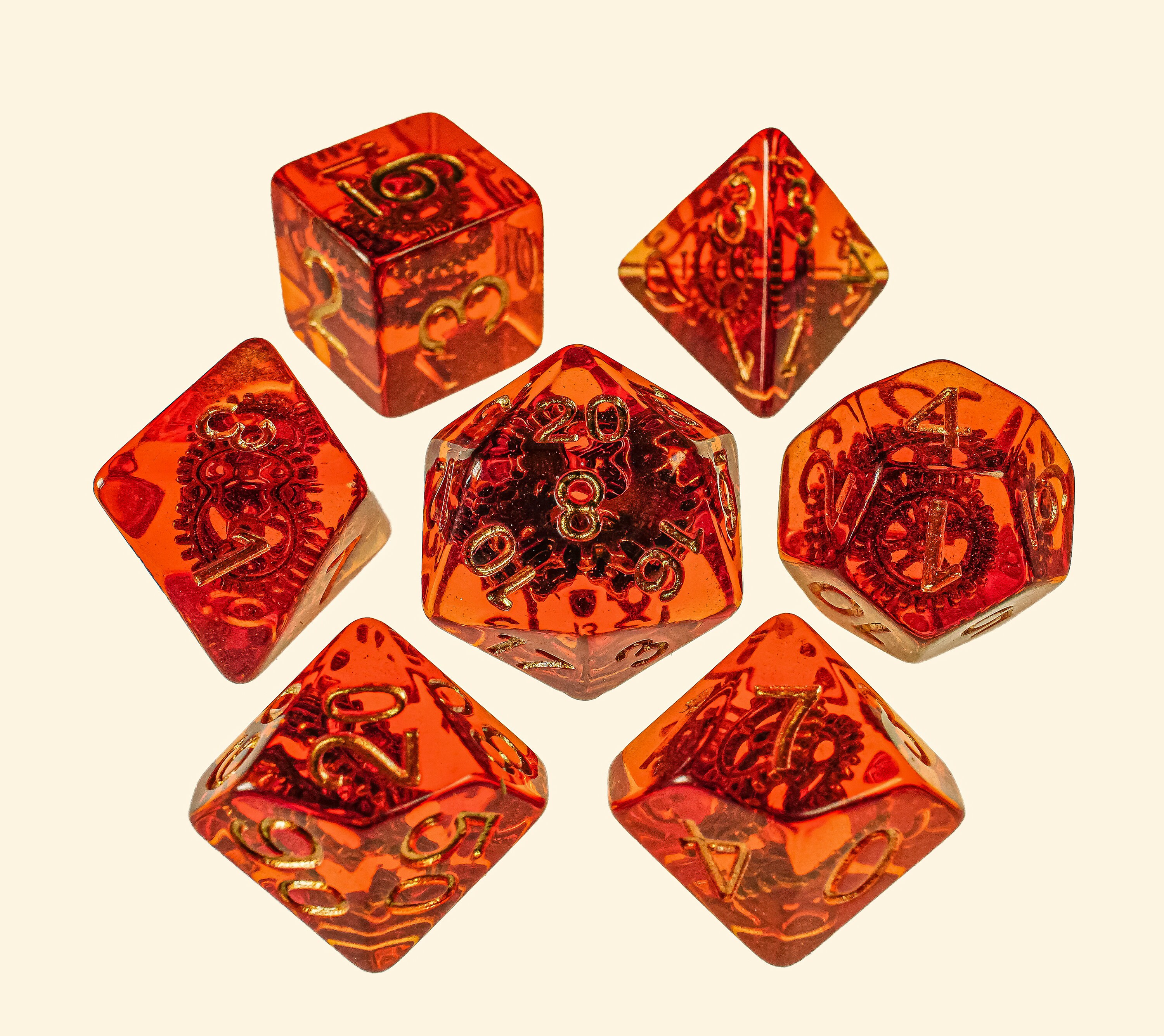 Fiery Cogwheel Steampunk Artificer Dnd 7pcs Dice Set Dungeons - Etsy