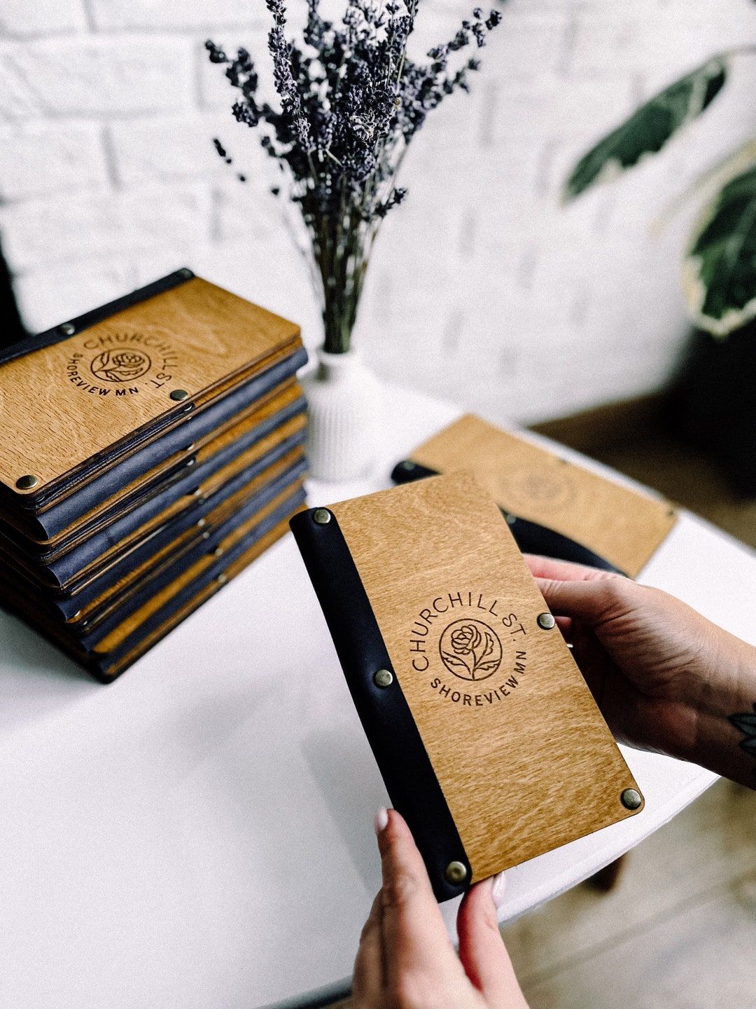 Wood Check Presenter With Leather Pocket, Custom Bill Holder ...