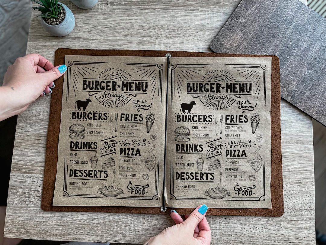 Restaurant Menu Folder A4, Leather Menu Cover With Elastic Center ...
