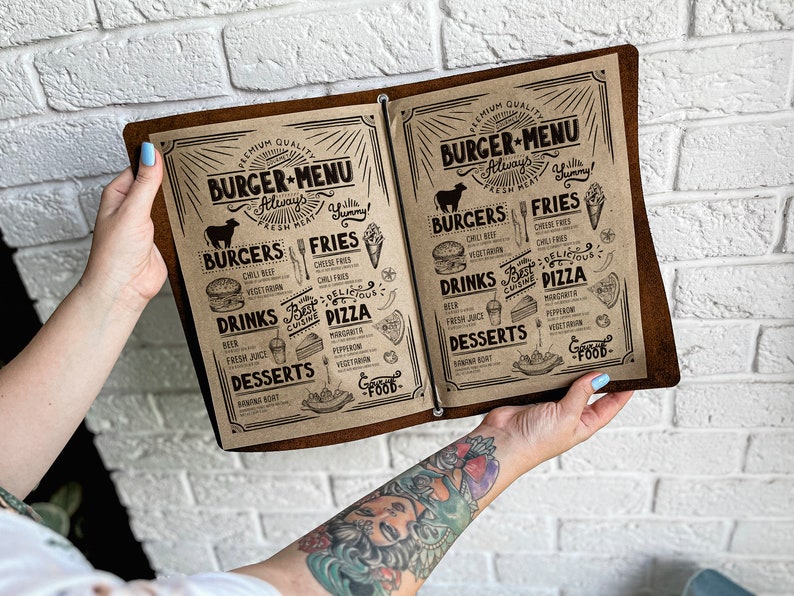 Personalized Red Leather Menu Cover – Custom Logo Embossed Restaurant ...