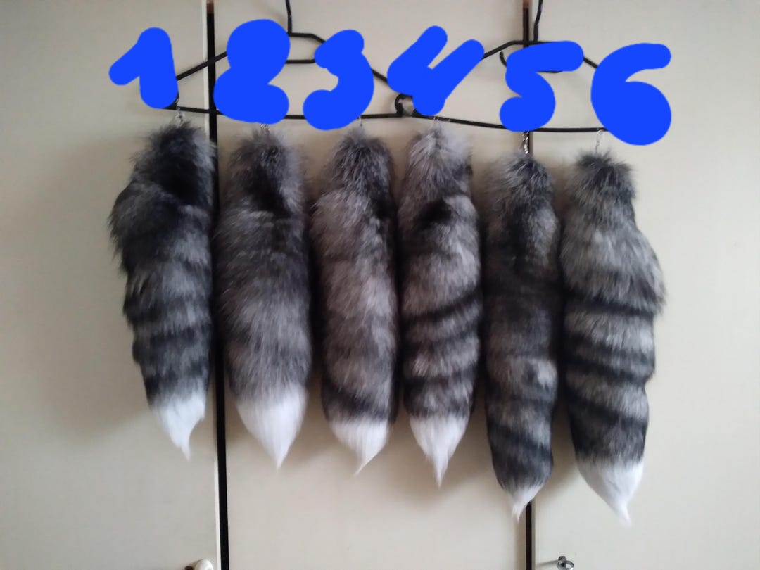 Fur Key Chain Silver Fox Tails Light Gray Fur Keychains Decor for ...