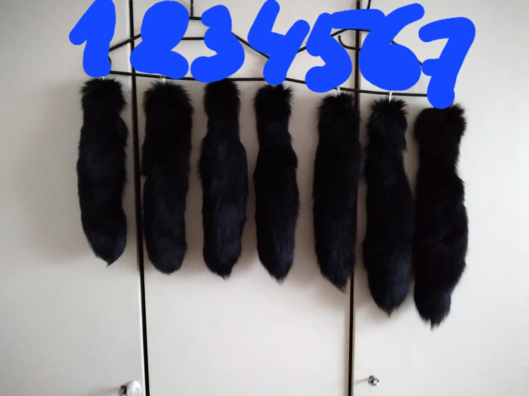 Black Fox Fur Keychain Real Fox Tails Keychain Black Eco-friendly Tails ...