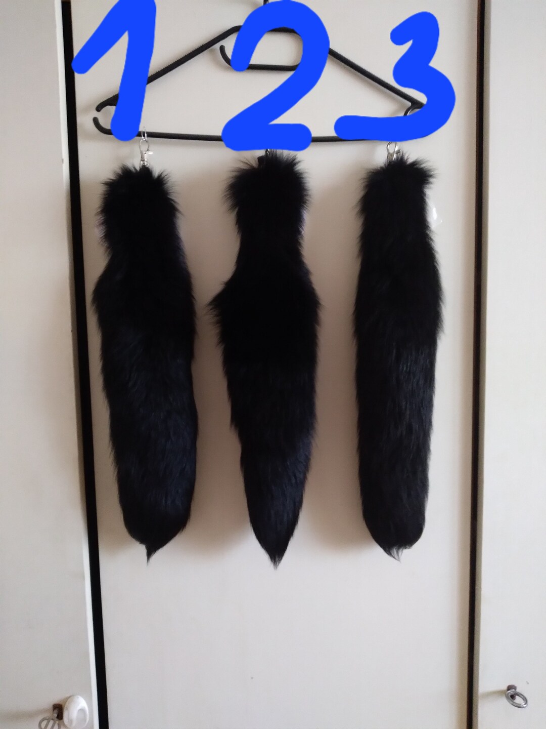 Black Real Fox Tails Keychains Fur Keychain Real Fox Tail Key Chain Fur ...