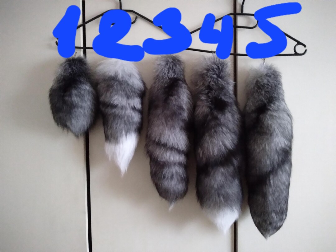 Fur Key Chain Silver Fox Tails Light Gray Fur Keychains Decor for ...