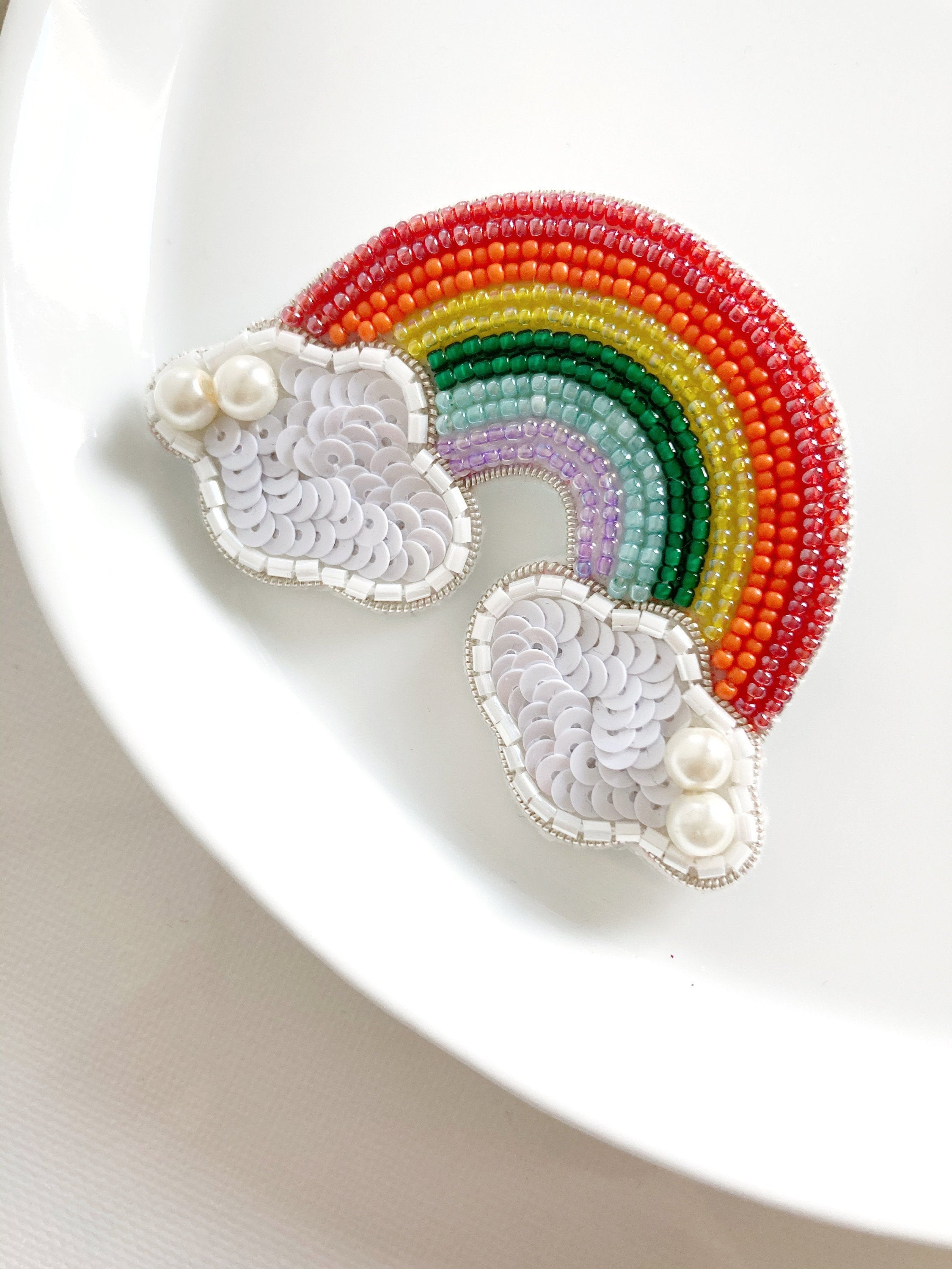 Hand Embroidered Rainbow Brooch Embroidery Beads Handmade | Etsy