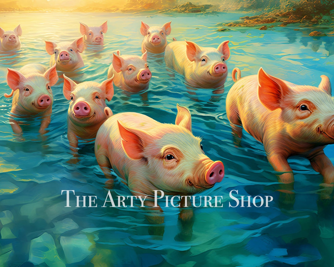 Pigs Swimming Printable Art Instant Download, Commercial Use - Etsy