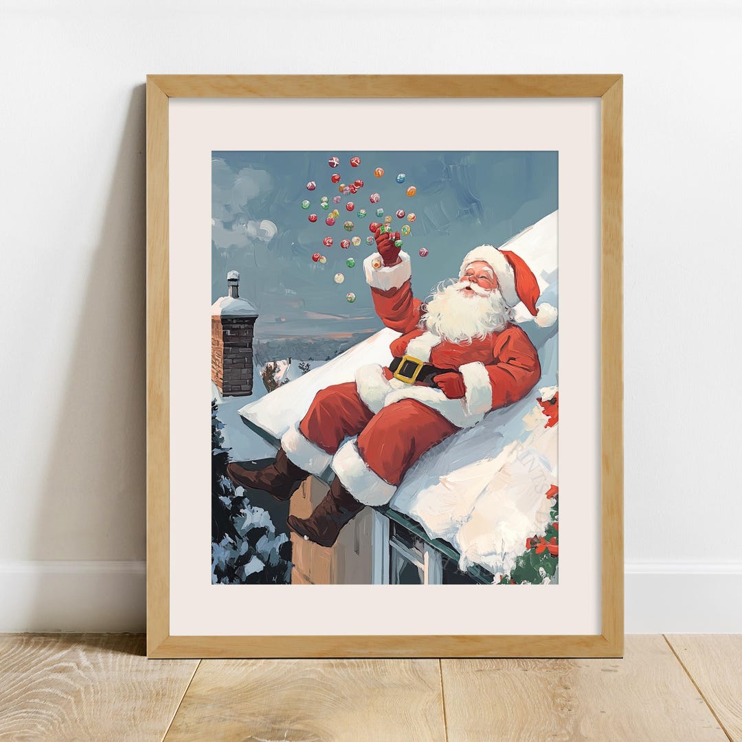 Santa Claus Rooftop Candy Scatter Wall Art - Festive Vintage Holiday ...