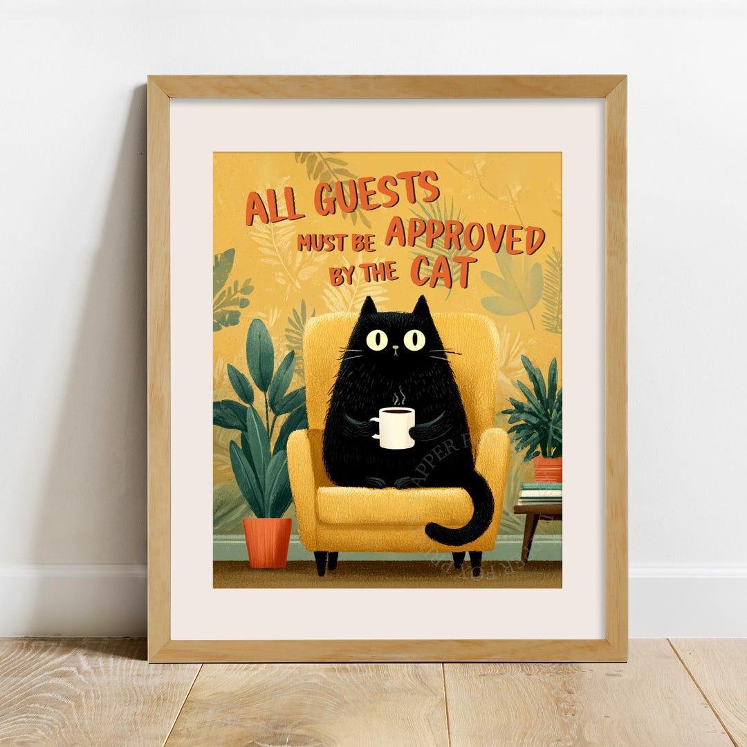 Chubby Black Cat in Armchair Printable Wall Art, Retro Vintage ...