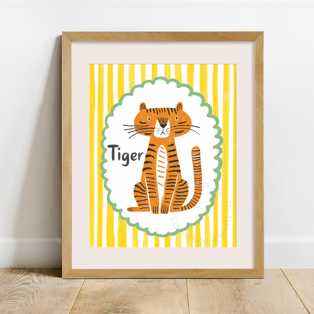 Whimsical Doodle-style Tiger in Cheerful Nursery Setting - Playful Hand ...