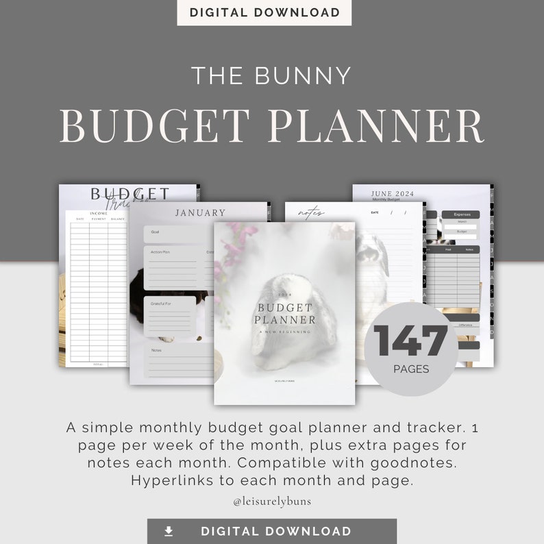 2024 Monthly Budget Planner Template Bunny Theme - Etsy Australia