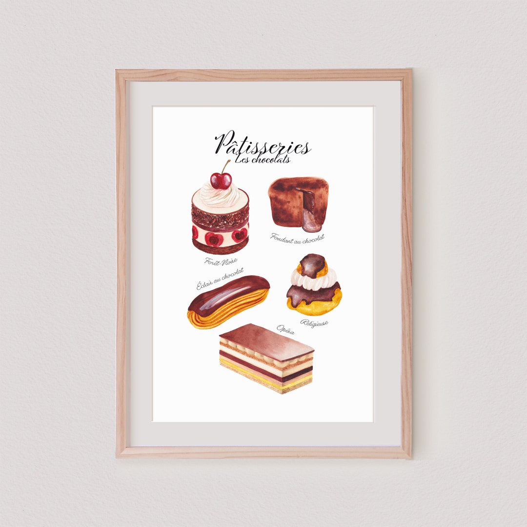 Chocolate Pastries Watercolor Poster Kitchen Decoration Wall Art ...