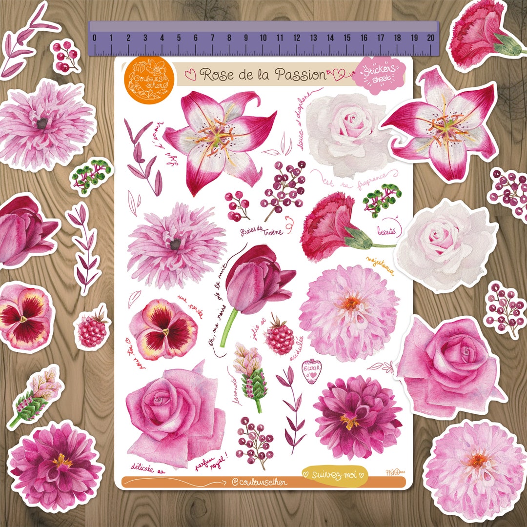 Stickers Watercolor Flowers Bullet Journal Deco Romantic Notebook Pink ...