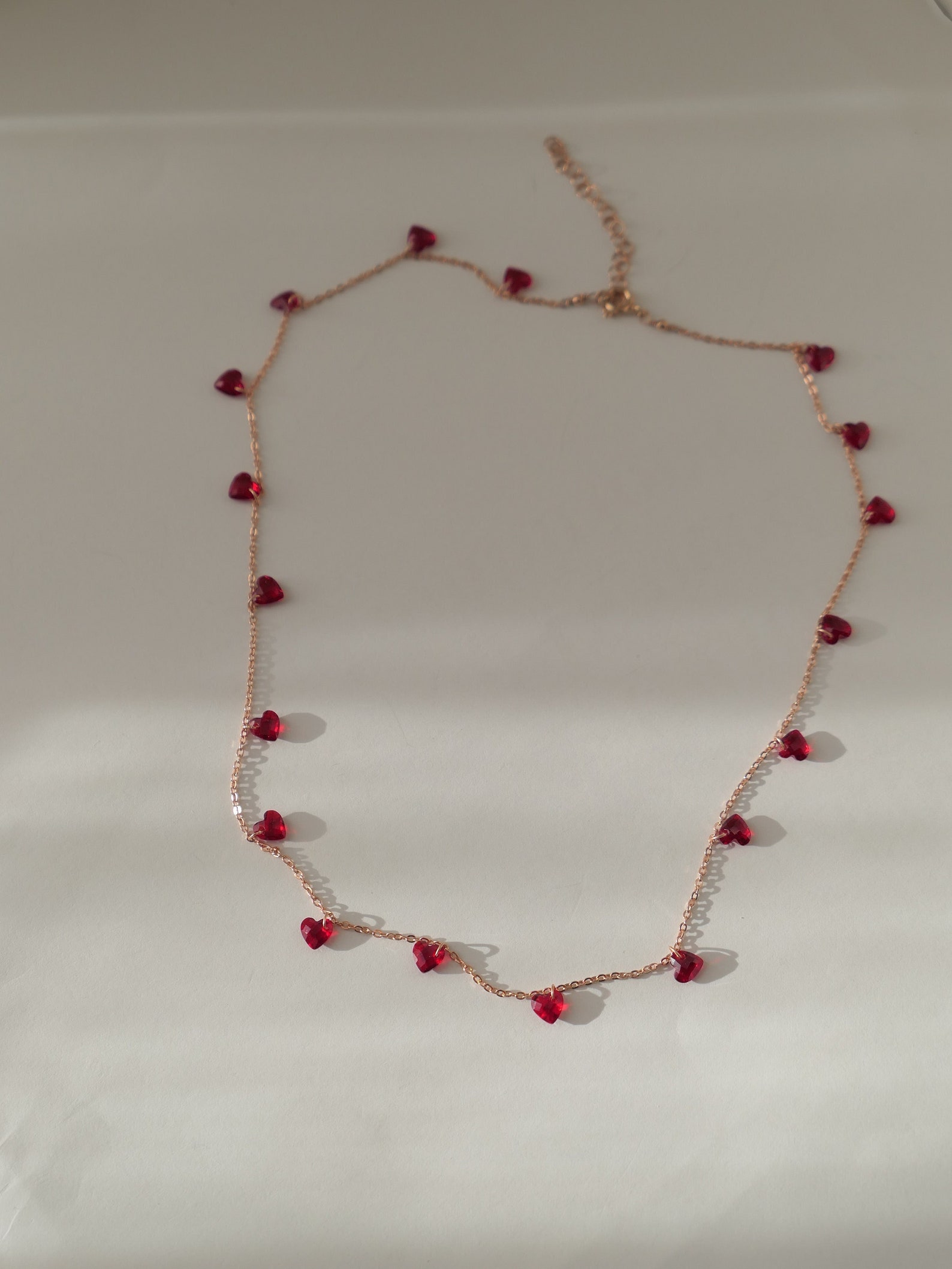 Red Heart Necklace, Multi Red Heart Necklace, Rose Gold Red Heart ...
