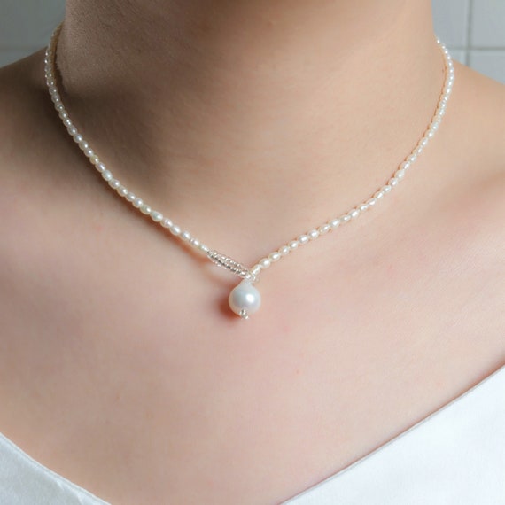 Tiny Pearl Necklace Small Pearl Necklace Mini Pearl | Etsy