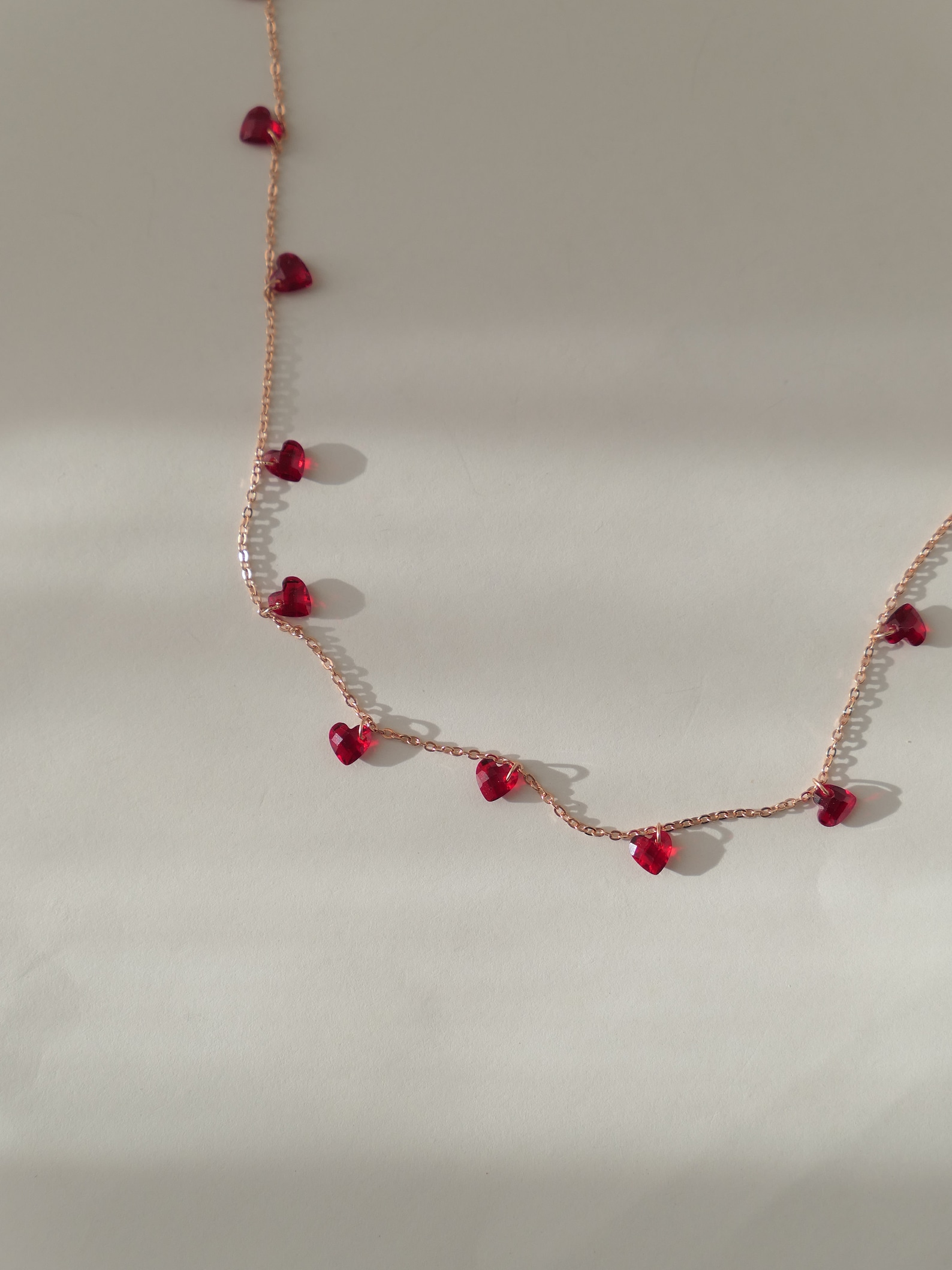 Red Heart Necklace, Multi Red Heart Necklace, Rose Gold Red Heart ...