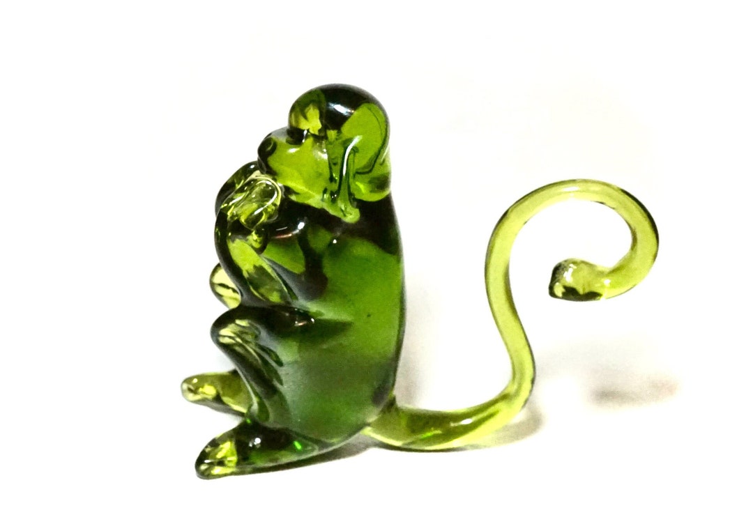 Vintage Art Glass Monkey Avocado Green Blown Glass Figurine Paperweight ...