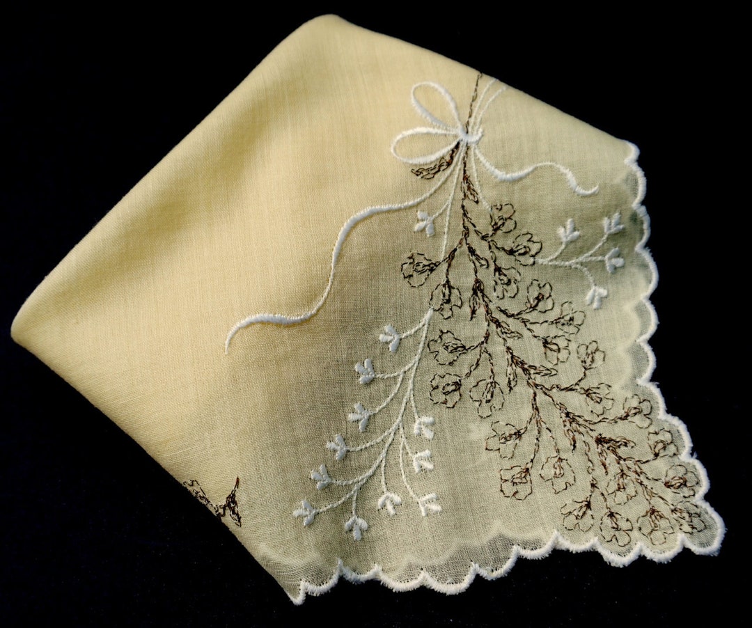 Vintage Yellow Hanky | Pale Lemon Semi Sheer Handkerchief With ...