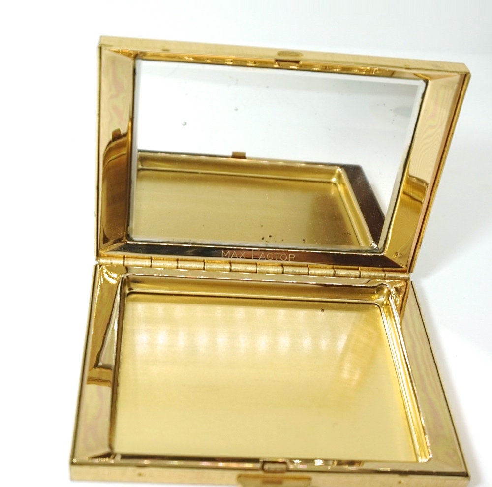 Vintage Max Factor Compact With Makeup Mirror Textured Gold Tone Powder ...