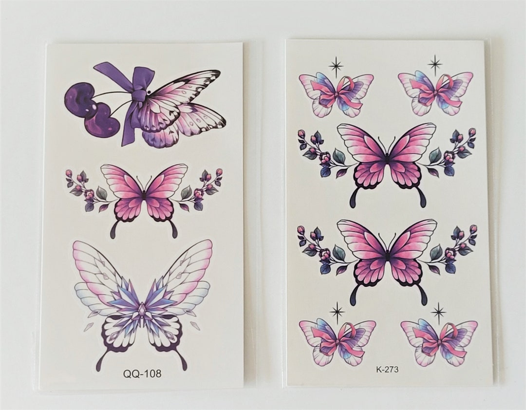Ephemeral Temporary Tattoo, Butterflies, 2 Models, 3 or 4 Tattoos/sheet ...